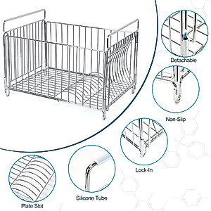 ChengFu Deep Dish Drying Rack and Utensil Cutlery Holder, Deep Large Dish Drying Rack, Dish Racks for Kitchen Counter, Holds 10, 10.5, 12 inch Dinner Plates