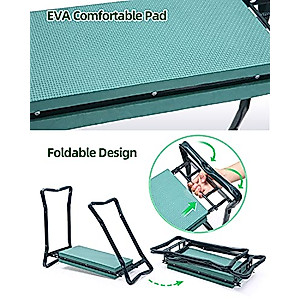 Ohuhu Garden Kneeler and Seat with EVA Foam Kneeling Pad, Foldable Garden Stool Bonus 2 Tool Pouches, 2-in-1 Heavy Duty Portable Gardening Beach, Idea for Women Men Elders Gardener