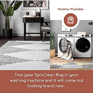 nuLOOM 2' x 10' SpinClean Machine Washable Stain-Resistant Area Rug with Non Slip Backing, Low Profile for Living Room, Bedroom, and Dining Room, Romina White