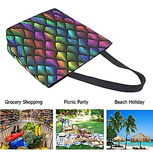 ZzWwR 3d Trendy Colored Dragon Scale Print Extra Large Canvas Shoulder Tote Top Handle Bag for Gym Beach Travel Shopping