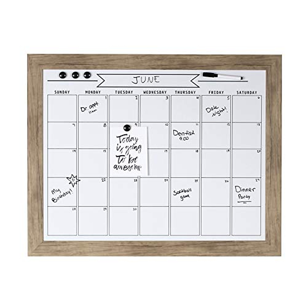 DesignOvation Beatrice Framed Magnetic Dry Erase Monthly Calendar, 23x29, Rustic Brown