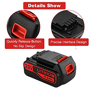 VANON 2Pack Lithium LB2X4020 6.0Ah 20V MAX Replacement for Black and Decker 20V Battery LBXR20 LBXR20-OPE LB20 LBX20 LBX4020 LB2X4020-OPE