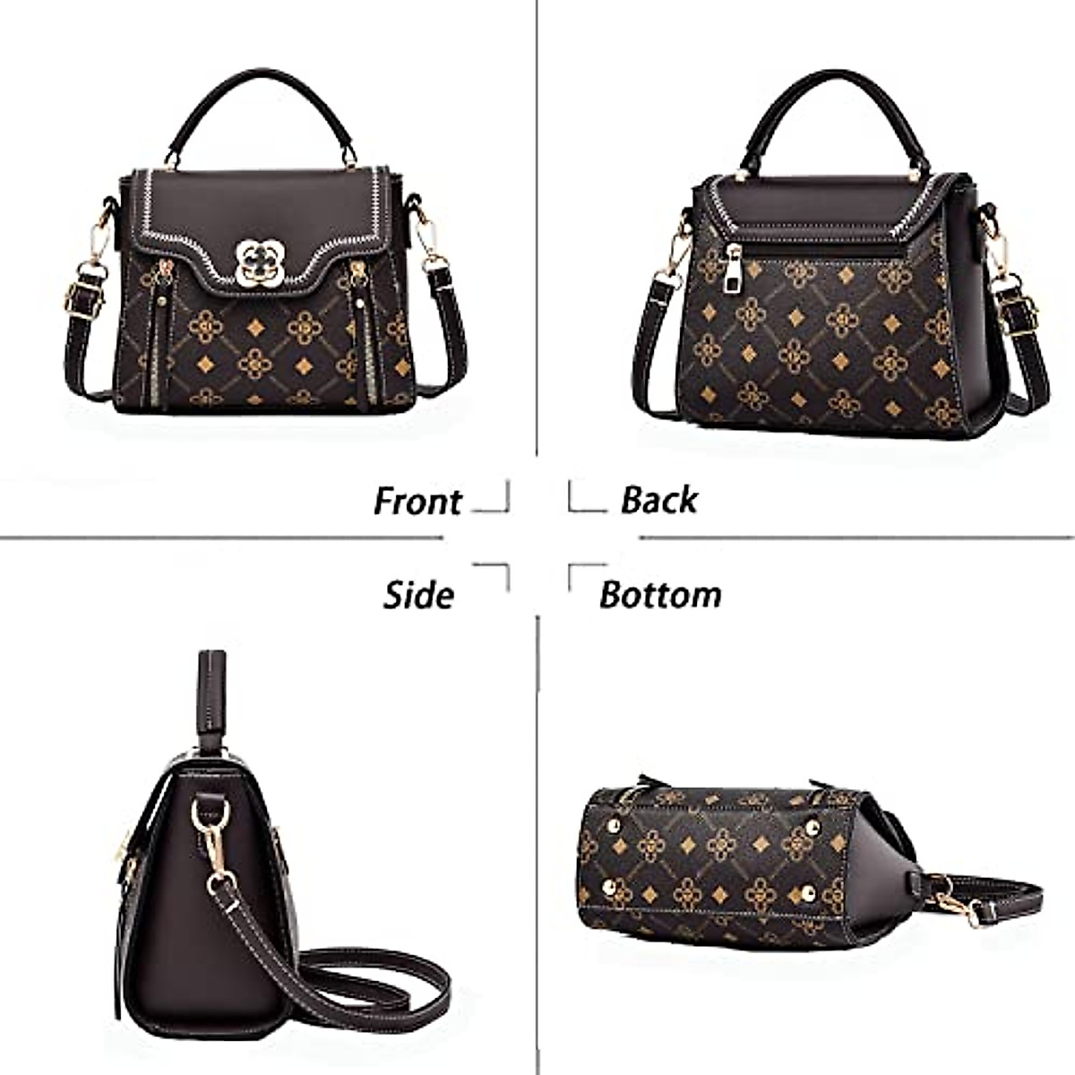 Top Handdle Satchel Handbags For Women - Fashion Print Shoulder Bag Color Blocking Crossbody Purse Leather Tote Handbag(Black)