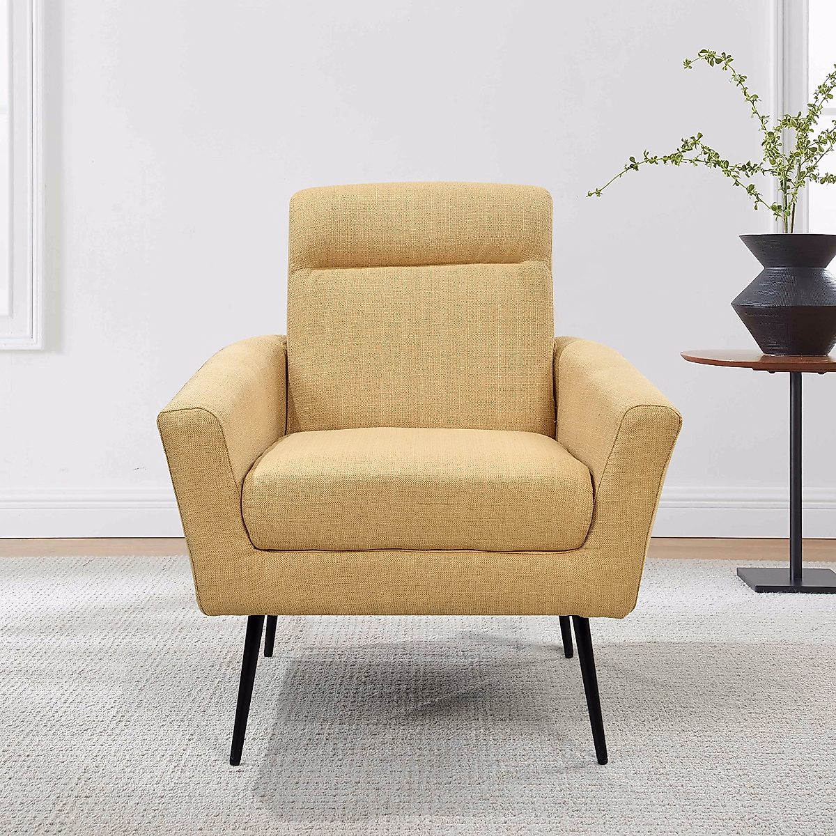 Lepfun Mid Century Modern Upholstered Fabric Accent, Living Room, Bedroom Leisure Single Sofa (Metal Legs), TV armrest seat, Suitable for Small Space Home, Office, Coffee Chair,Yellow