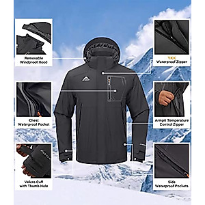 Athrock Winter Jackets for Men Ski Snow Waterproof Fleece Warm Snowboard Coats Hooded Windbreaker Rain Jacket