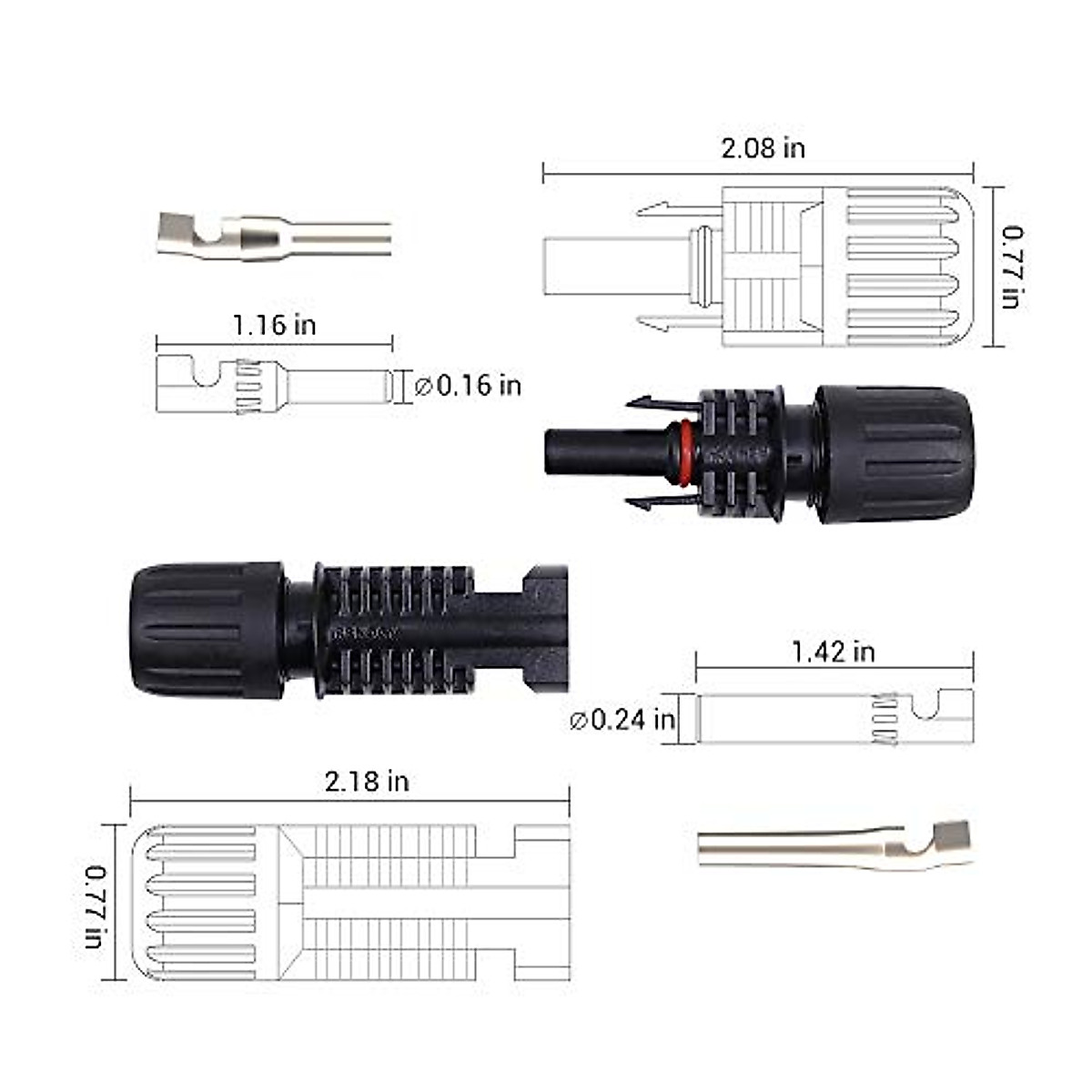 RENOGY Pair Male/ Female Solar Panel Cable Connectors Double Seal Rings for Better Waterproof Effect