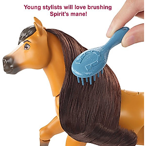 Mattel Spirit Untamed Toy Horse & Accessories Playset, Forever Free Spirit (Approx. 8-inch) with Neighing Sounds, Long Mane & Tail Hair, Brush, Hay Bale & Apple Snack