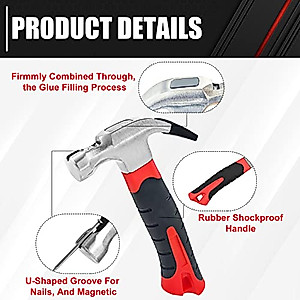 C&T 2-Piece Hammer Set, 560PCs Hardware Nail Assortment Kit & 2pc 8oz Small Claw Hammer, Mini Hammer with Anti-Slip Handle, Anti-Corrosive Galvanized 280 Picture Hanging Nails & 280 Finishing Nails