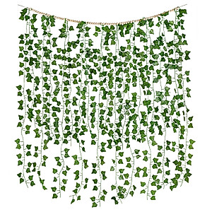 Mkono Hanging Fake Vines for Bedroom Wall Decor Artificial Plant Leaves with Wood Beads Set Indoor Greenery Ivy Garland for Living Room Apartment Christmas Wedding Party Teen Girl Room