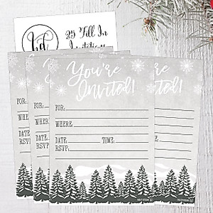 25 Woodland Christmas Holiday Invitations, Snowflake Winter New Years Xmas Dinner Party Invite, Rustic Adult Kids Birthday Festive Event Themed Cards, Forest Tree Baby Bridal Shower Ideas Supplies