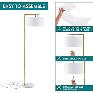 Archiology Floor Lamp - Gold Floor Lamp with Marble Base & White Linen Drum Shade ,Modern Floor Lamps for Living Room,Bedrooms, Study Room and Office (62.2’’)