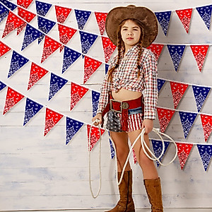 6 Pack Western Cowboy Party Decorations Bandana Pennant Banner Christmas Wild West Party Decorations Rodeo Decorations Red and Blue Country Decorations for Cowboy Themed Party Decoration, 9.8 Feet