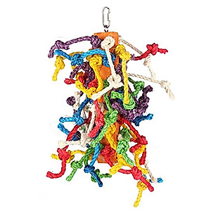 Bvanki Bird Toy, Colorful Knots Block Chewing Toy, Bird Climbing Hanging Toy, Large Parrot Cage Toys, Preening Toy with Natural Food Coloring (Large)