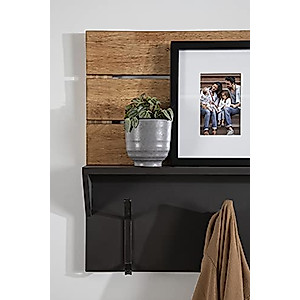 Kate and Laurel Samuels Farmhouse 5-Hook Wall Shelf, 42 x 5 x 22, Rustic Brown and Black, Decorative Wall Storage