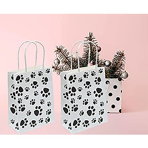 YYaaloa 30pcs Small Gift Bags with Handle Bulk Paw Print White Party Favor Paper Shopping Bags for Kids Birthday Xmas Party Supplies Retail Bags (Paw Print White, Small 30pcs)