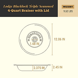 Lodge 4 Quart Cast Iron Blacklock Braiser with Lid, Triple Seasoned - 4 qt