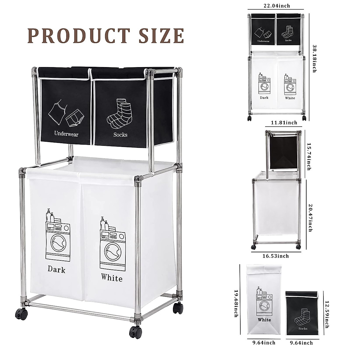 STQCPJ Laundry Sorter, Divided Dirty Clothes Laundry Hamper, Vertical Laundry Sorter, Laundry Basket Organizer with 4 Removable Bags. Perfect for organizing laundry room essentials
