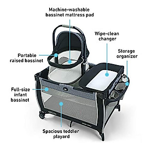 Graco Pack 'n Play Day2Dream Bassinet Playard | Features Portable Bedside Bassinet, Diaper Changer, and More, Hutton