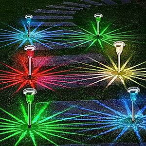 Solar Pathway Lights 6 Pack - Glass Steel Color Changing Solar Lights Outdoor, Bright Waterproof Landscape Lights,LED Outside Solar Powered Garden Lights for Yard Walkway Lawn Path Patio, Auto On/Off