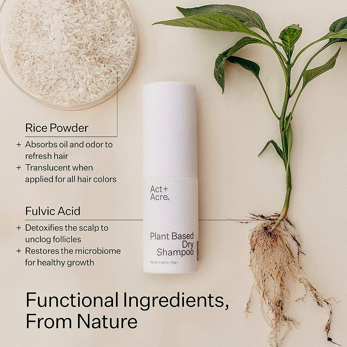 ACT+ ACRE Dry Shampoo - Plant-Based Fulvic Acid Volumizing Dry Shampoo, Unscented, Aerosol, for All Hair Types, Controls Oil and Restores Volume