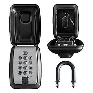 RESET-G14 4 Digit Combination Storage Wall Mount House Key Lock Box with Shackle,Push Button Lock Box & Protective Shell for Outside Weatherproof,Large Capacity,Black