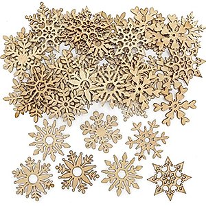 Baker Ross FE984 Snowflake Mini Wooden Shapes - Pack of 72, Embellishments for Crafting, Craft Supplies for Children, Ideal for Kids Arts and Craft Projects