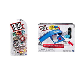 TECH DECK Fingerboard 4 Pack Collectible Skateboards & Transforming Sk8 Container Skatepark Playset Kids Toy Bundle