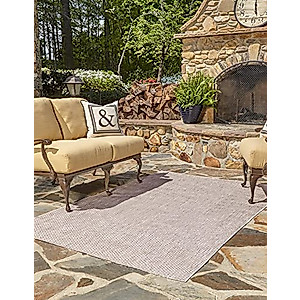 Unique Loom Collection Casual Transitional Solid Heathered Indoor/Outdoor Flatweave Area Rug, Rectangular 4' 0" x 6' 0", Beige