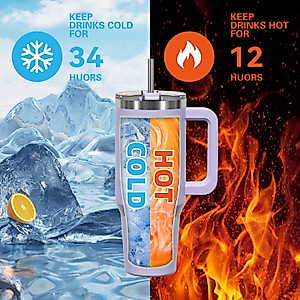 40 oz Tumbler with Handle,Tumbler with Lid and Straw,Double Wall Insulated Cup Stainless Steel Travel Mug(Cold for 34 Hours),Water Bottle for Iced Tea,Coffee,Cold Beverages(Purple)