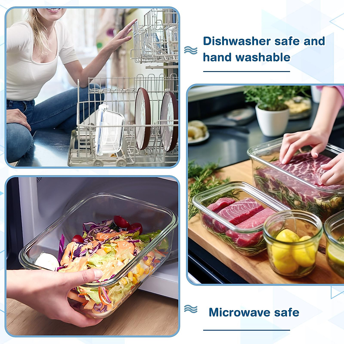 Blushtier 4 Set 8 Cup Large Glass Storage Containers Airtight 63 oz Food Bento Boxes Sets with Lids Kitchen Storage Containers Glass Cookie