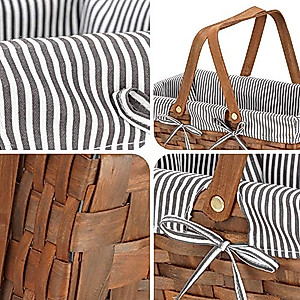 Woodchip Picnic Basket with Double Folding Handles, Natural Hand Woven Basket, Eggs Candy Basket for Easter, Kids Toy Storage Basket, Wedding Flower Girl Baskets for Valentine Day, Birthday, Grey