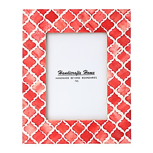 Picture Photo Frame Moorish Damask Moroccan Arts Inspired Handmade Naturals Bone Frames Size 5"x7", Red