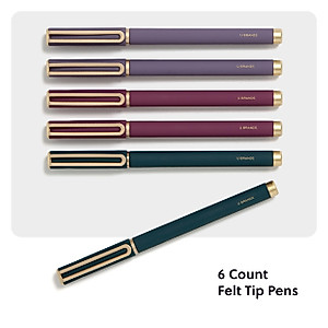 U Brands Soft Touch Catalina Felt Tip Pens, 0.7mm Emerald, Maroon and Purple Barrels, Black Ink, 6 Count (4520A04-24)