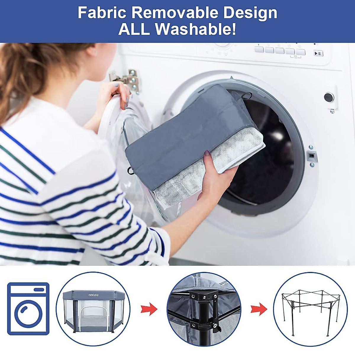 Baby Playpen Foldable Indoor & Outdoor, Onasti Play Yard with Children's Soft Mat, Compact Fence Packable Dome UV Protection, Suitable for Travel/Beach/Picnic Activity Center (Hexagon)