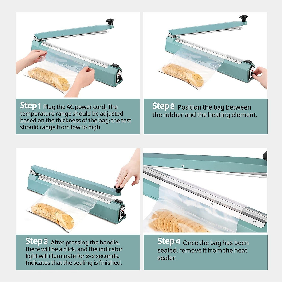 Flexzion Impulse Sealer 20 Inch (500mm) 750W Heat Sealer Machine with Adjustable Heating Mode, No Warm Up Needed, Portable Bag and Seal Impulse with Replacement Element Grip and Teflon Tape