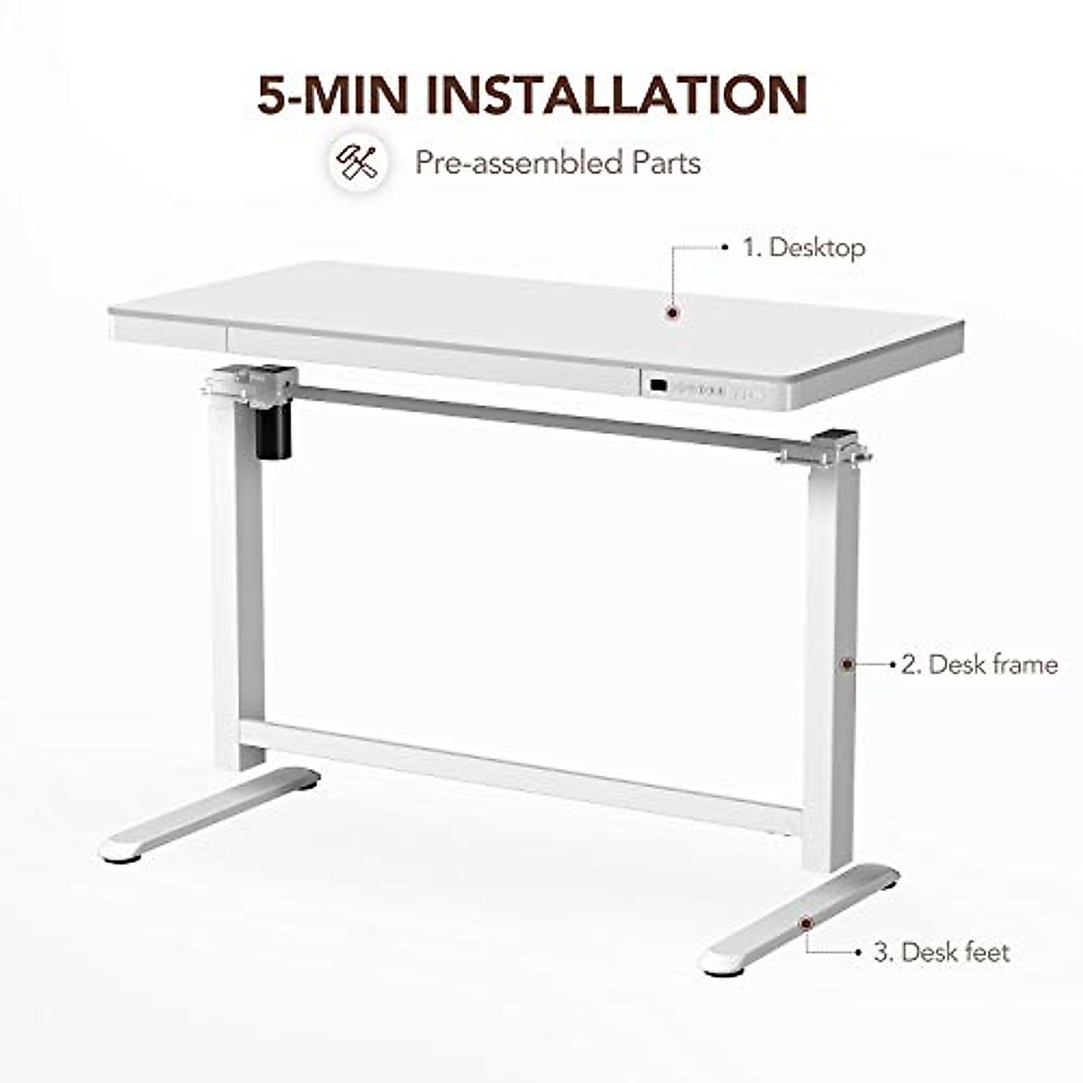 FLEXISPOT EW8 Comhar Electric Standing Desk with Drawers Charging USB A to C Port, Height Adjustable 48" Whole-Piece Quick Install Home Office Computer Laptop Table with Storage (White Top + Frame)
