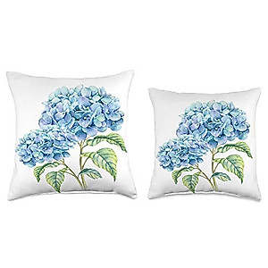 Marcimo Brands Watercolor Blue Hydrangea Bouquet Shabby Chic Flowers Throw Pillow, 18x18, Multicolor