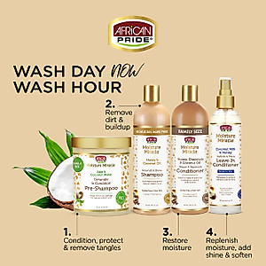 African Pride Moisture Miracle Honey & Coconut Oil Shampoo - For Natural Coils & Curls, Nourishes & Shines, Sulfate Free, Color Safe, 12 oz (3 Pack)
