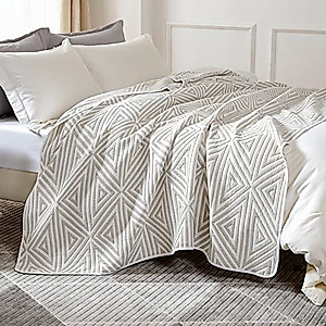 EMME Cotton Queen Blanket for Bed - Queen Quilt 6 Layer Soft Thicken 400GSM Triangle 90"x 90", Cotton Comforter for Dorm Bed All Seasons (Light Tan,Queen)