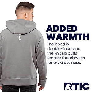 RTIC Mens Water-Repellent Zip Up Hoodie, Long Sleeve Hooded Zip Sweatshirt Jacket Water Resistant Outdoor Clothing, Granite, XL