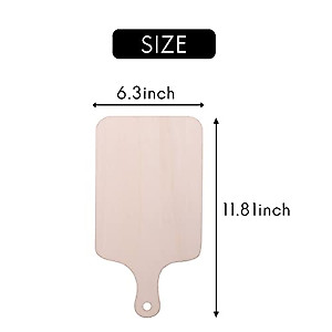 Roundsky 6 PCS Mini Wooden Cutting Board with Handle Unfinished Wood Paddle Chopping Board Cutouts Blank Small Chopping Board for DIY Kitchen Cooking Vegetables Decor