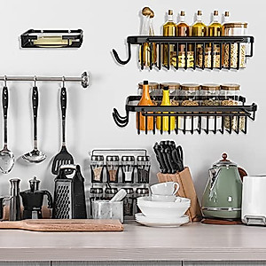 Shower Storage for Inside Shower, 3 Pack Shower Organizer with Hooks and Soap Holder, Adhesive Wall Mount Shower Shelves, Rustproof Black Shower Caddy Basket Shelf Storage Rack for Bathroom Kitchen