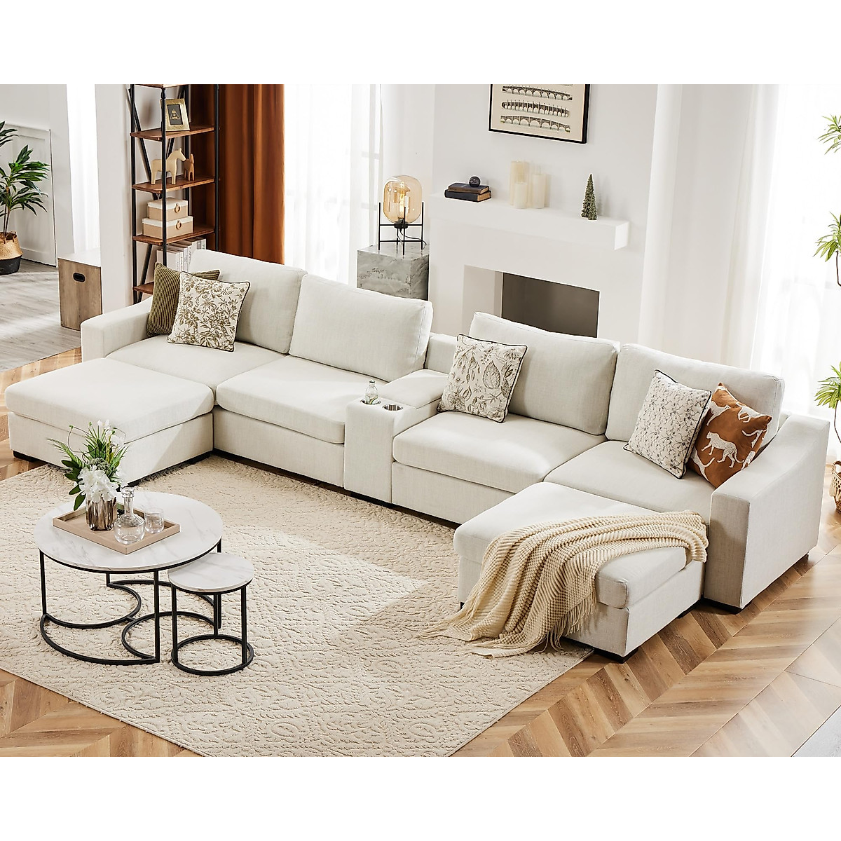 ABCASA Ottoman Module for Modular Sectional Sofa Couch, Large Square Footrest,Ivory