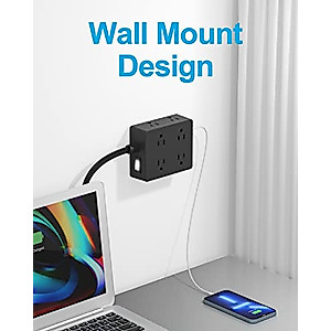 Cruise Essentials, Thin Plug Power Strip with 8 Outlets 4 USB Ports(1 USB C), 5ft Flat Extension Cord, Non Surge Power Strip for Cruise Ship Travel, Dorm Room Essentials