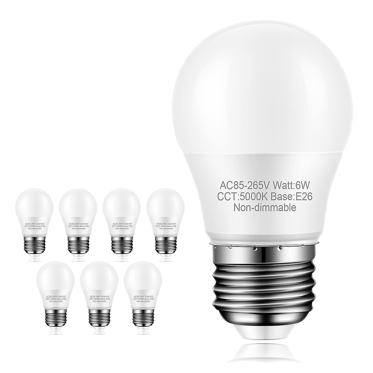 Marxlait 8-Pack Ceiling Fan Light Bulbs, 60 watt Equivalent, Daylight 5000K, E26 Medium Base, Bright A15 LED Bulbs, Small LED Appliance Bulb, 120V, Non-dimmable