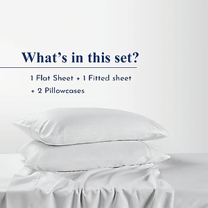 4 Piece Twin XL Sheet Set, Twin Extra Long Size White Solid 100% Egyptian Cotton, 600-Thread-Count Cooling Bed Sheets, 15 Inch Deep Pocket of Fitted Sheet, Twin Long Bed Sheets for Dorm Bedding