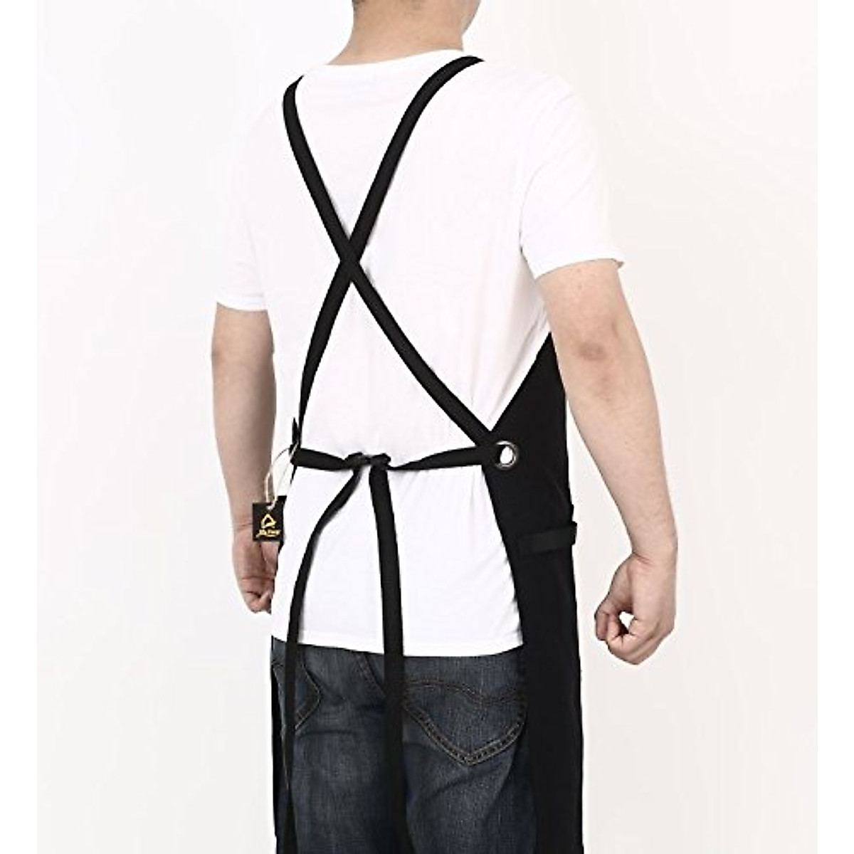 Life Flavor Heavy Duty Canvas Work Apron,Tool Pockets, Back Straps Adjustable（black）