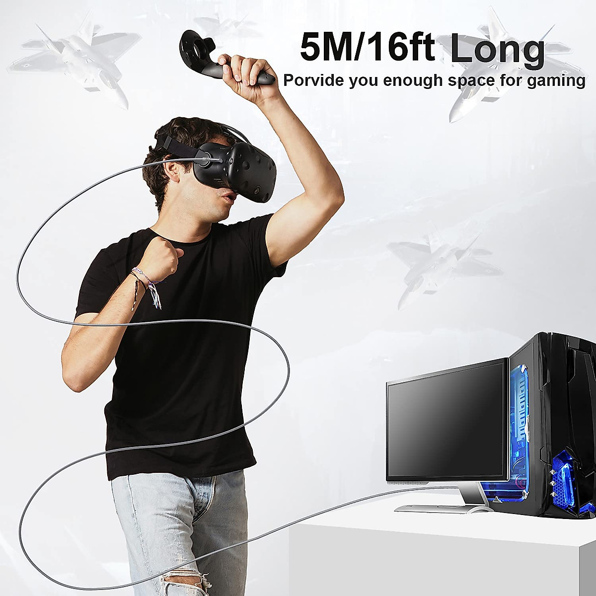 Uiwhsow Link Cable 13ft/4m, USB3.0 A to USB Type C Cable 90 Degree 5Gbps Fast Data Transfer USB C Charging Cable