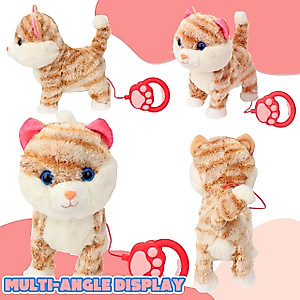 Cuteoy Walking Yellow Kitty Stuffed Animal Electric Interactive Musical Cat Plush Toy Meowing Wagging Tail with Remote Control Leash Nodding Pet Plushies Christmas Birthday Gifts for Kids Toddlers