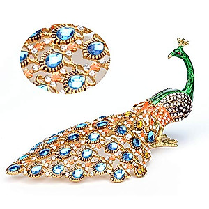 Furuida Trinket Box with Hinged Green Peacock Crystal Ornament Decorative Hinged Jewelry Box Ring Store Luxurious Gift for Home Decor